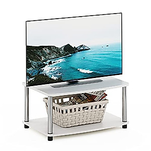 Furinno Turn-N-Tube No Tools 2-Tier Elevated TV Stand, Stainless Steel Tubes, White Oak/Chrome