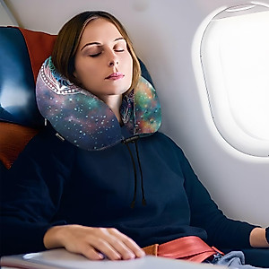 ALAZA Galaxy Mandala Neck Pillow Travel for Sleeping Airplane Travel Kit with Snap Clip & Storage Bag