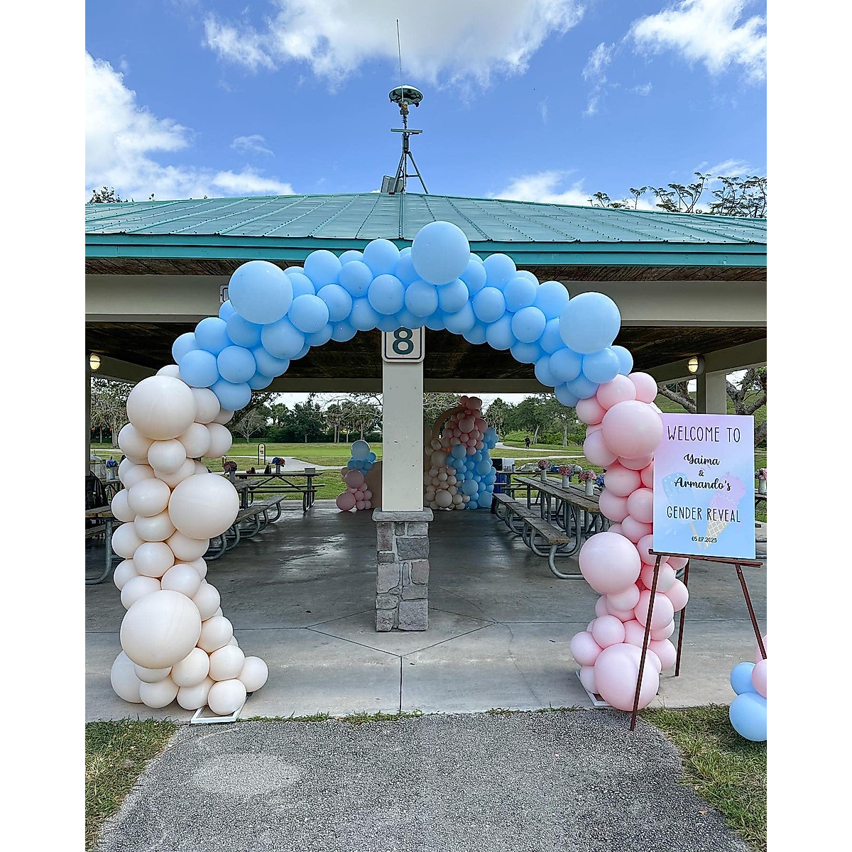 Pink and Blue Latex Balloons, 50 Pack 12 inch Pink Blue White Party Balloons with 33ft Ribbon for Gender Reveal Baby Shower Birthday Bridal Shower Wedding Party Decorations Supplies