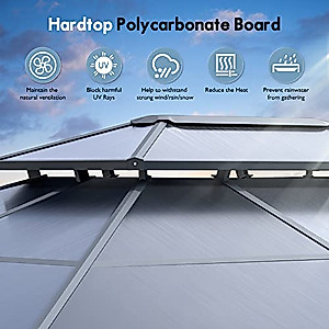 Aoxun 10'x13' Hardtop Gazebo, Outdoor Polycarbonate Double Roof Gazebo with Aluminum Frame Permanent Pavilion and Curtains & Netting for Backyard, Patio, Deck, Parties (Brown)