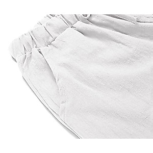 CHARTOU Women's Summer Drawstring Waist Wide Leg Loose Cotton Linen Palazzo Pants (Medium, White)