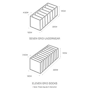 JOSEFA 3 PCS UNDERWEAR STORAGE ORGANIZER. Bra, Panties, Leggings Foldable Type Mesh Nylon Drawer or Closet. Convenient Save Space Storage Box Folding for Drawers (6/7/11 Grid, Gray).