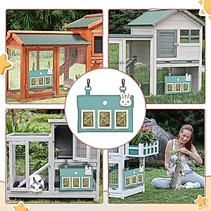 Rabbit Hay Feeder, Bunny Hay Bag for Rabbits,Rabbit Feeder Fabric Bag Feeder Storage Bag,3 Holes Cotton Canvas Fabric Hanging Hay Feeder Bag for Small Animal,Hay Guinea Pig(Macaron Green)