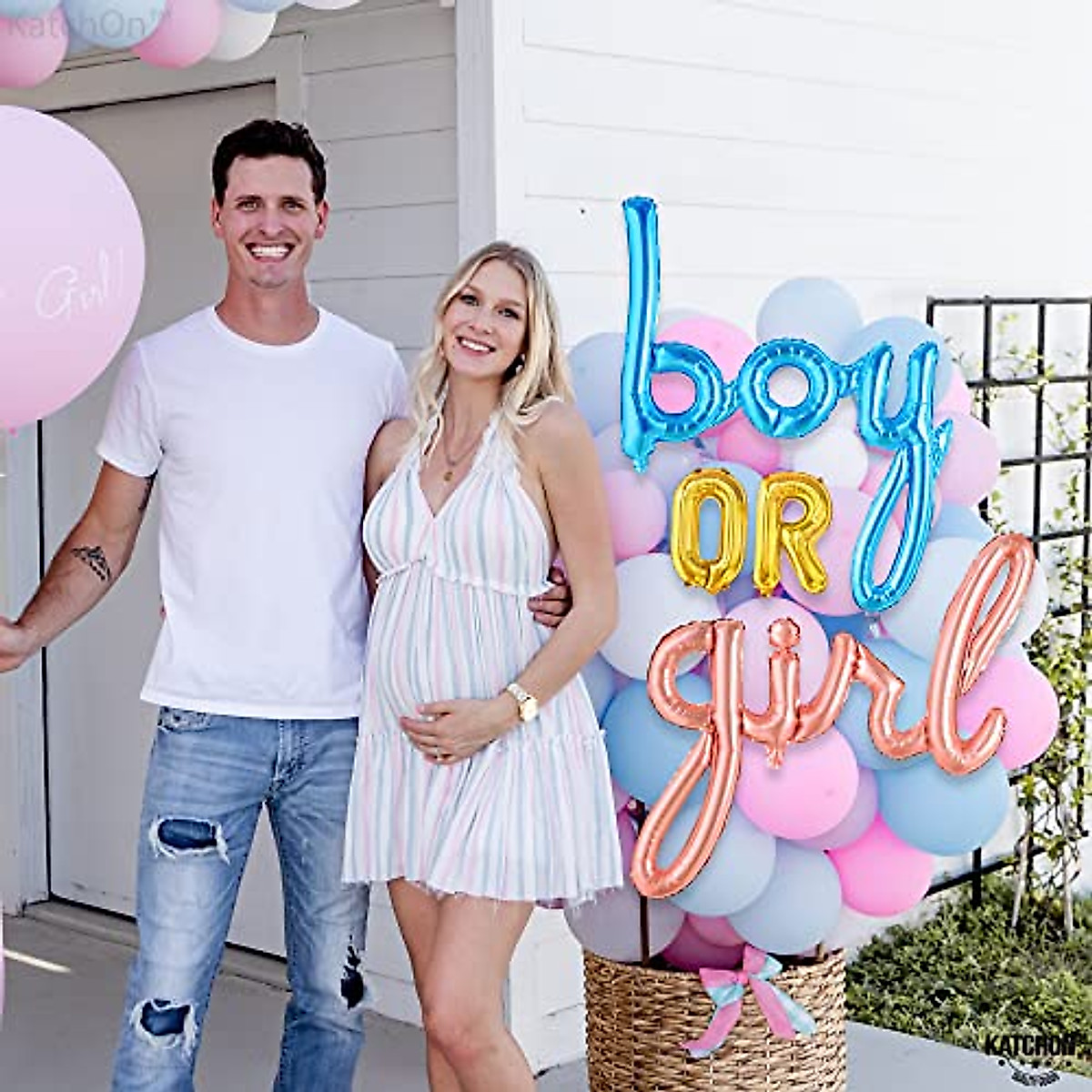 KatchOn, Boy or Girl Script Balloon - 36 Inch | Gender Reveal Foil Balloons for Gender Reveal Decorations | Boy or Girl Gender Reveal Party Supplies | Boy or Girl Balloons, Baby Shower Decorations