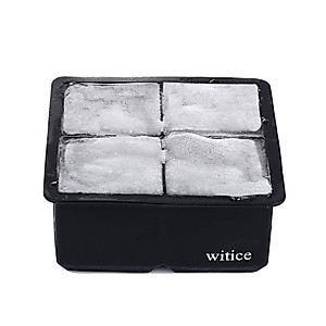 witice Silicone Ice Cube Trays Large for Whisky(2.5-Inches) - Whiskey Ice Cube Mold, With Easy Release Ice Cubes for Whiskey and For Cocktail,Food Grade (Black 1 Tray)