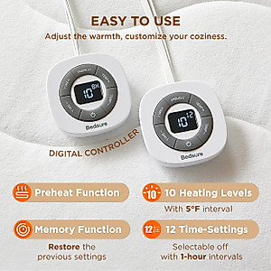 Bedsure Heated Mattress Pad Queen - Bed Warmer with Memory & Preheat Function, 12-Hour Auto Off & 10 Heat Settings with Dual Controller, Fast Heating, Coral Fleece Electric Mattress Pad Queen, 60"x80"