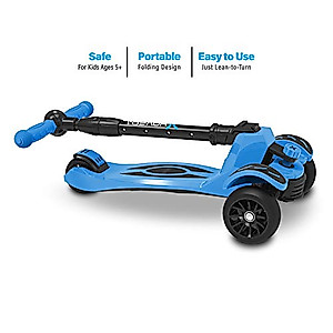 Hover-1 Vivid Folding Kick Scooter for Kids (5+ Year Old) | Features Lean-to-Turn Axle, Solid PU Tires & Slim-Design, 110 LB Max Load Capacity, Safe, Blue