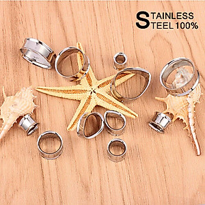 Casvort 4 PCS 30mm Hypoallergenic 316 Stainless Steel Silver Round Teardrop Double Flared Ear Gauges Plugs Ear Tunnels Saddle Plugs Body Piercing Jewelry