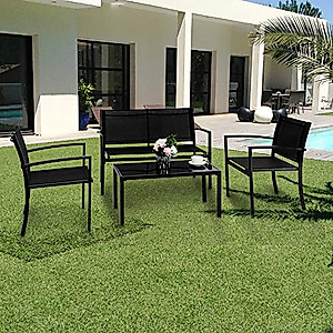 VINGLI 4 Pieces Patio Conversation Set Patio Furniture Set with Loveseat and Coffee Table, Outdoor Sofa Garden Lawn,Patio Chairs for Poolside Porch (Black)