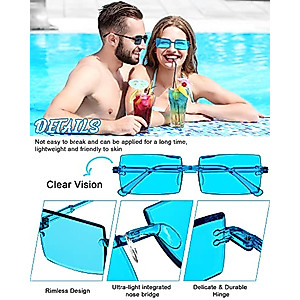 LEIFIDE 16 Pairs Rimless Rectangle Sunglasses Vintage Frameless Sunglasses Transparent Candy Color Glasses Tinted Retro Square Eyewear for Women Men, 16 Colors