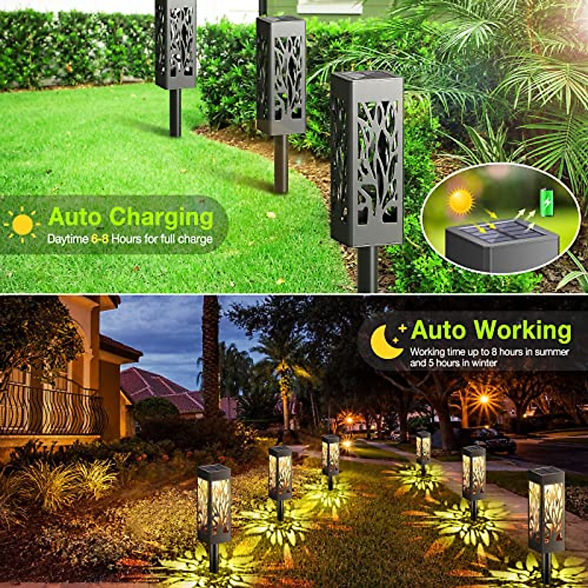 LETMY Solar Lights Outdoor Decorative, 8 Pack Upgraded Bigger Solar Pathway Lights, IP65 Waterproof Auto On/Off Solar Garden Lights Solar Powered Landscape Lighting for Path Lawn Patio Yard Walkway