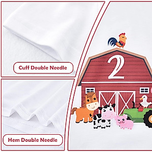 Baby Boy 2nd Birthday T-Shirt Toddler Farm Animal Two 2 Year Old B-Day Tee Gift Second Farm Animals Themed Birthday Party Top Tee Cotton T Shirt White
