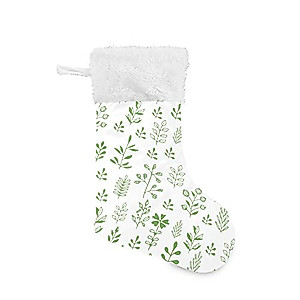 Kigai Christmas Stockings Cute Leaf Green Large Candy Stockings Stuffers Kids Cute Xmas Sock Decorations 2PCS for Home Holiday Party 12" x18"
