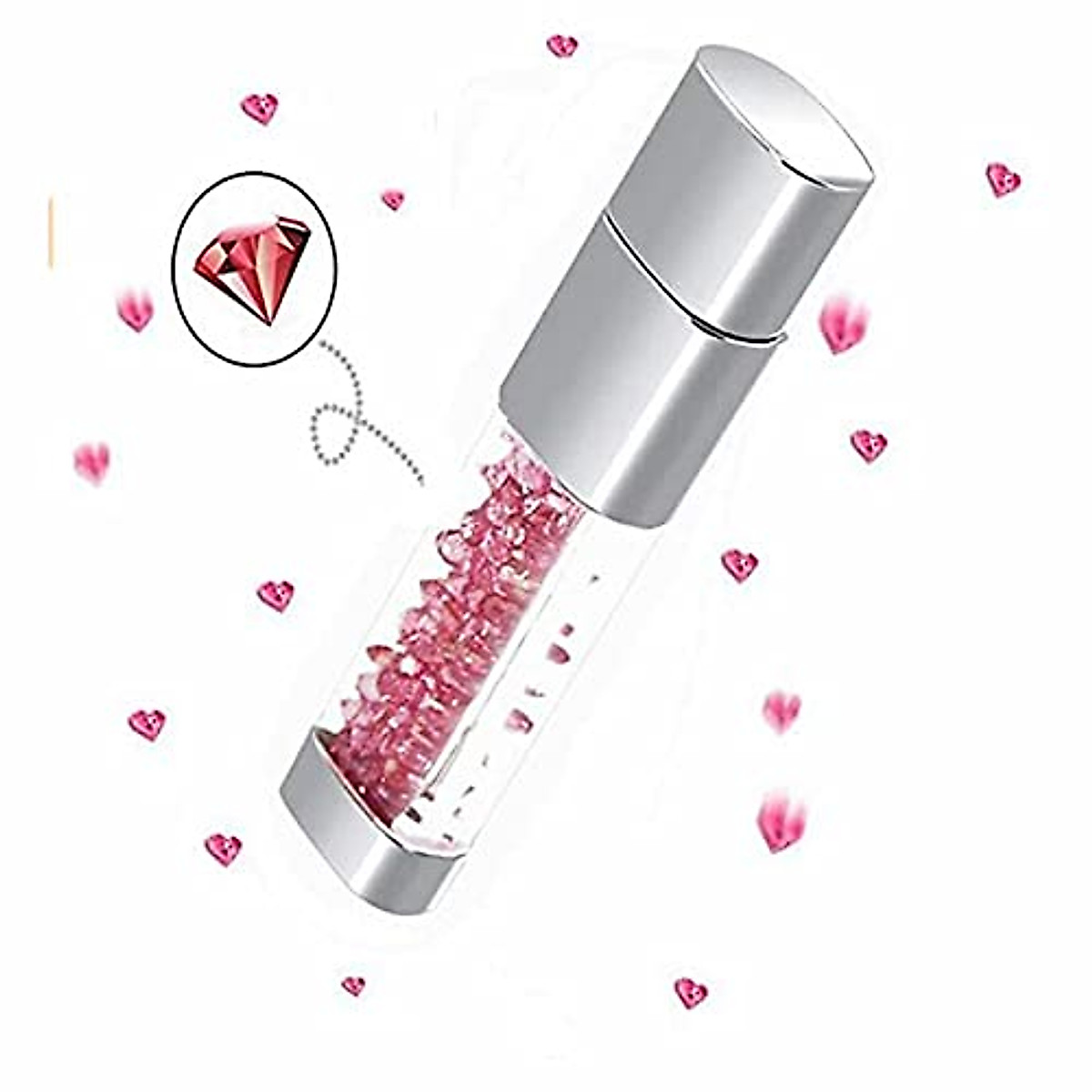 64GB USB 2.0 Flash Drive Rhinestone Diamond Crystal Flash Drive Glitter Lipstick Case Shape USB Drive Shining Necklace Jump Drive Pen Drive Funny Memory Stick for Gift (64GB, Sakura Pink)