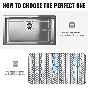 CO-OPTING 28.2"x15" Sink Protectors for Kitchen Sink,Silicone Kitchen Sink Mat Fit Right/Left/Rear/Center Drain For Bottom of Farmhouse Stainless Steel/Porcelain Sink-With 9 Can be Sheared Holes