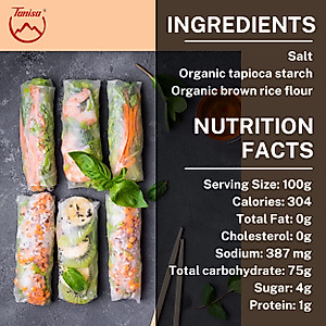 TANISA Organic Brown Rice Paper Wrappers, 22 Sheets Spring Roll Wrappers, Low carb tortilla for Fresh Rolls, Healthy Gluten free wraps, Suitable for Any Meal (8.7 inch - 7.05 oz)