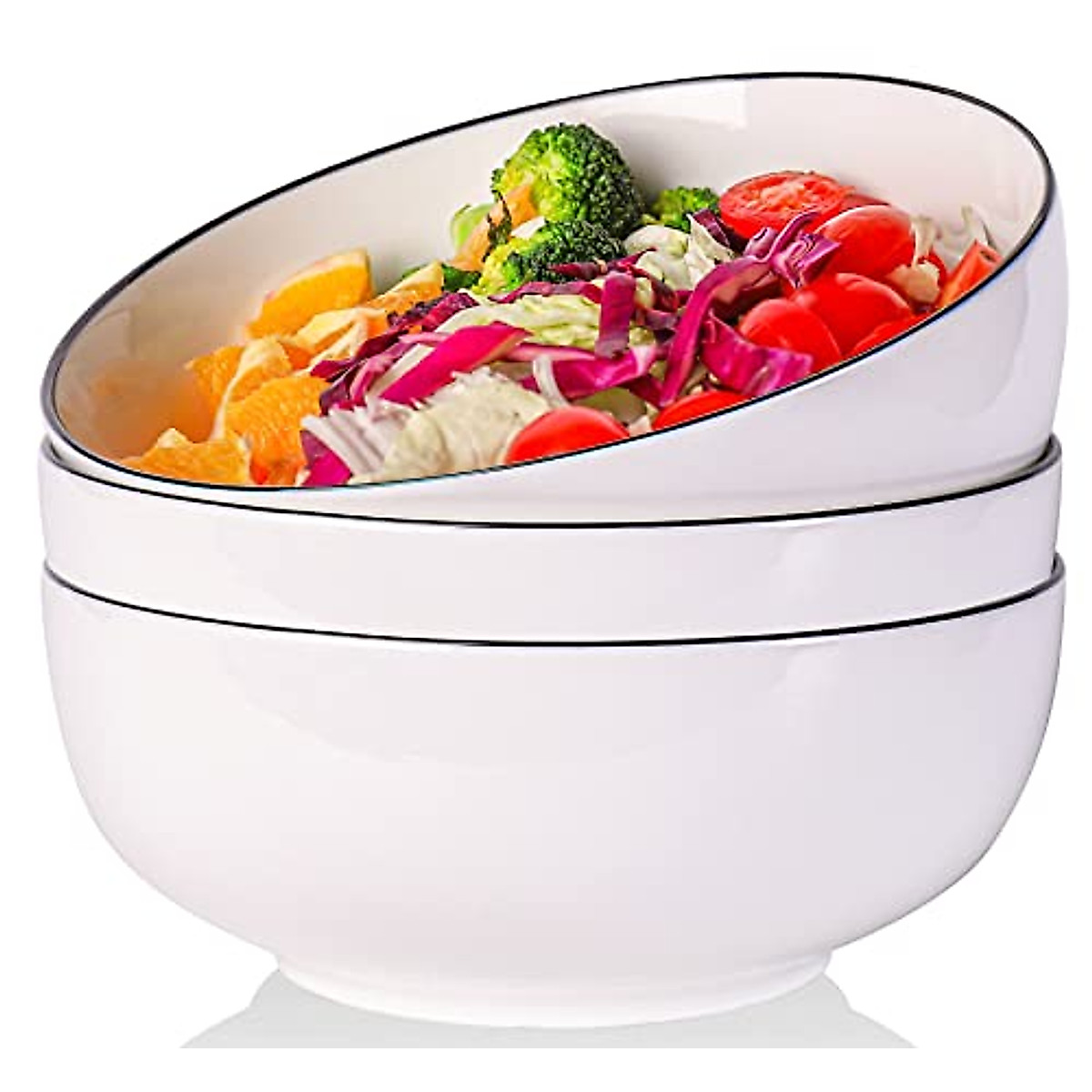 AnBnCn Large Salad Bowl Microwave Soup Bowls 60 oz, Large Ceramic Bowl for Eating Serving Bowl for Party,8 inch White large Bowls,Set of 3