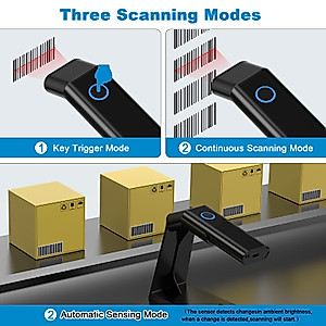 2D Barcode Scanner with Stand, Compatible with Bluetooth & 2.4G Wireless & Wired Code Scanner, USB Image Bar Code Reader for Laptops, Computers, Cashier,iPhone iPad Android