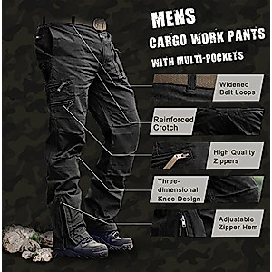 AKARMY Men's Work Pants, Cargo Pants for Men, Straight Tactical Pants, Work Travel Casual Pant with Multi Zipper Pockets 9920 Black 38