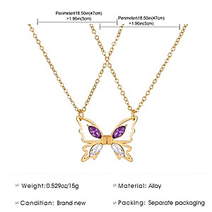 IPMIDZHI Friendship Necklace BFF Necklace for 2 Cute Matching Butterfly Pendant Best Friend Necklaces for Girls Women Friends Birthday Gifts