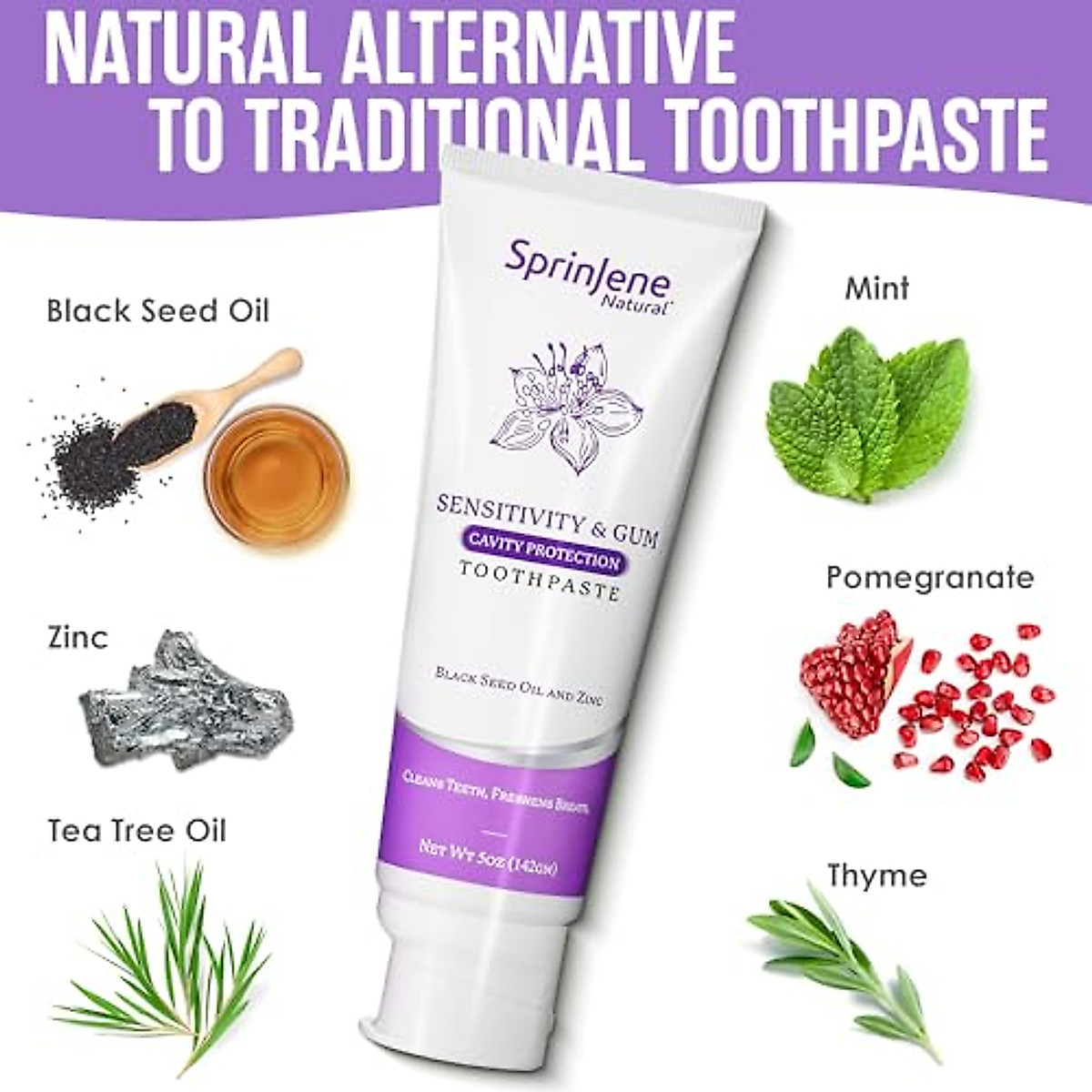 SprinJene Natural SLS Free Sensitive Toothpaste for Cavity Protection & Sensitive Teeth & Gum with Fluoride Fresh Breath Helps Dry Mouth 1 Pack (Improved)