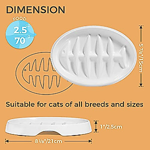 MSBC Slow Feeder Bowl, Fishbone Cat Dish for Cats and Puppies, Anti-Gulping Interactive Slow Feeder Cat Food Bowl, Non-Slip Puzzle Pet Bowl for Slow Eating, Melamine Bowl Preventing Choking White