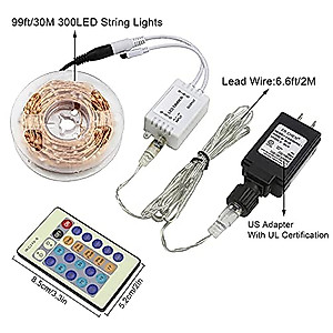 ER CHEN Dimmable LED String Lights Plug in, 99 FT 300 LED Blue Fairy Lights with Remote, Indoor/Outdoor Copper Wire Christmas Decorative Lights for Bedroom, Patio, Garden, Party