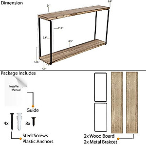 Wallniture Porto 2-Tier Wood Wall Shelf for Bedroom Decor, 24" Floating Bookshelf Unit, Natural Burned