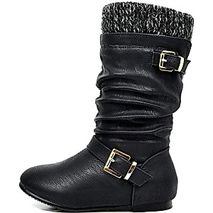 DREAM PAIRS Girl's Faux Fur Lined Knee High Winter Riding Boots(Toddler/Little Kid/Big Kid),Size 2 Little Kid,Black,KLOUCH