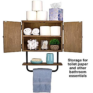EXCELLO GLOBAL PRODUCTS 17x21'' Barndoor Bathroom Wall Cabinet, Space Saver Storage Cabinet Kitchen Medicine Cabinet with Adjustable Shelf and Towel Bar, Brown