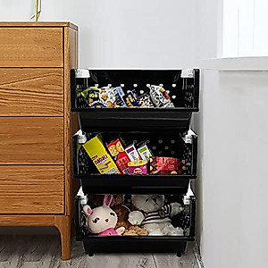 Teyyvn 3 Packs Plastic Stackable Storage Baskets, Stacking Plastic Bins for Organizer