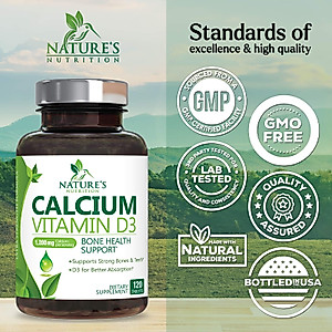 Calcium 1200 mg Plus Vitamin D3, Bone Health & Immune Support - Nature's Calcium Supplement with Extra Strength Vitamin D for Extra Strength Carbonate Absorption Dietary Supplement - 120 Tablets