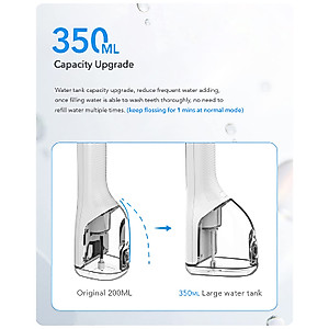 Monasmile 350ML Water Dental Flosser Cordless, 5 Modes, 4 Nozzles, IPX7 Waterproof, Battery Indicator, Rechargeable Portable Oral Irrigator for Teeth Deep Cleaning, Home Travel Use (White)