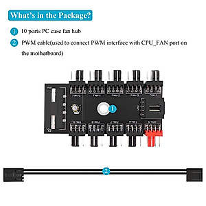 Fancasee 4-Pin PWM Fan Power Supply Cable 1 to 10 Way Splitter Hub 4 Pin Molex Powered PC Case Motherboard Fan Power Extension Cable Cord for ATX Computer Case 4-Pin and 3-Pin Cooling Fans