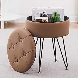 Cpintltr Modern Faux Leather Foot Rest Stool Upholstered Round Storage Ottomans Multipurpose Dressing Stools Luxury Home Decor Ottoman Coffee Table Top Cover Footstool for Couch Entryway Brown