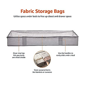Amazon Basics Under Bed Fabric Storage Container Bags with Window and Handles - 2-Pack, 18 x 42 x 6 Inches, Gray