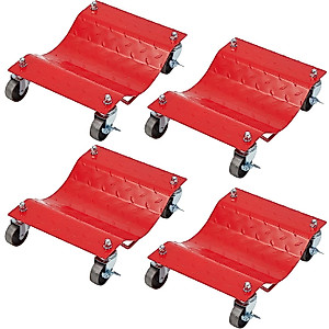 4-Pack Car Dolly, Heavy Duty Tire Skates with 360 Degree Ball Bearing Wheels, 12" x 16" Non-Slip Rubber Surface, 1500 lbs per Skate Capacity Red