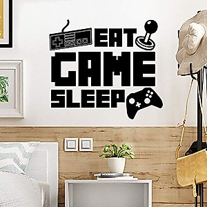 Eat Sleep Game Wall Decal, Video Gamer Boy Wall Sticker, Vinyl Game Décor Wall Stickers Art Design Stickers Wall for Home Playroom Bedroom Game Boys Room(28" L x 18" H)