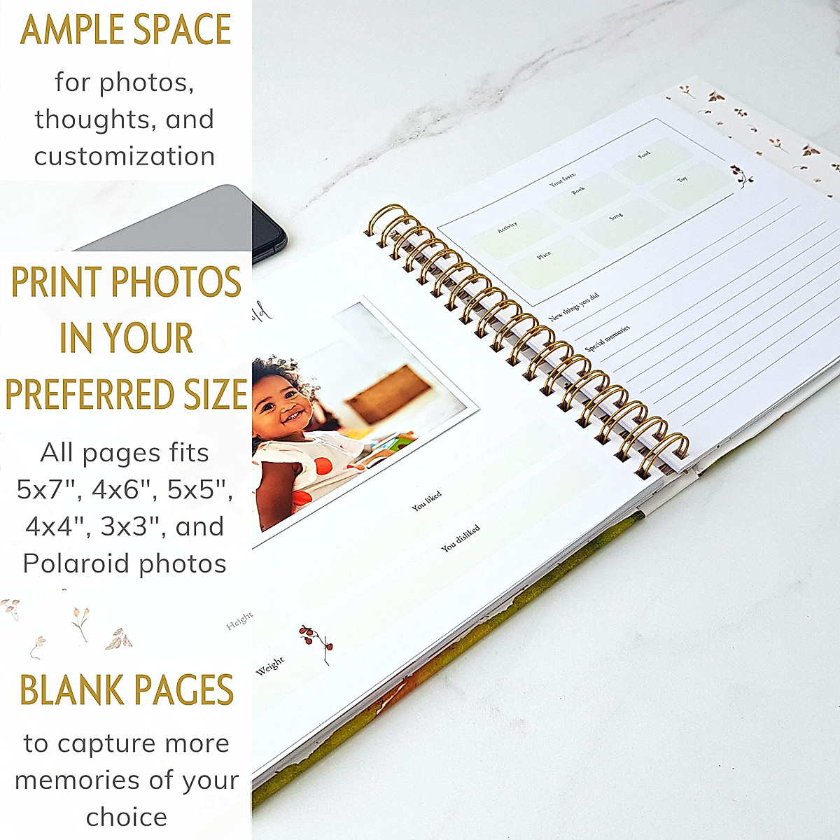 Baby Memory Book for Girl or Boy - First 5 Year Unisex Woodland Animal Keepsake to Log New Born 1st Milestone - Gender Neutral Photo Album - Parent Scrapbook Journal - Pregnancy Gift for Expecting Mom