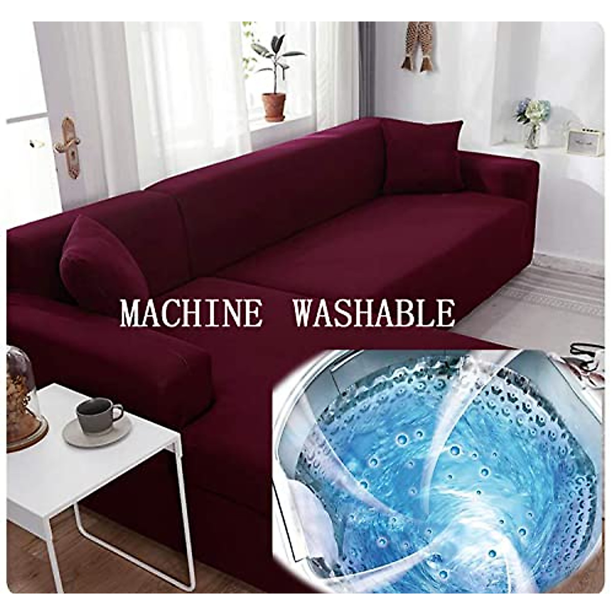 IMYOGI High Stretch Sofa Covers High Stretch Couch Covers L Shape Soft Durable Sofa Slipcovers Solid Color Sectional Machine Washable Furniture Protector for Kids & Pets -Blue-4 Seater+4 Seater