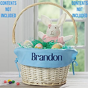 Personalization Universe Personalized Hand-Woven Willow Easter Basket with Folding Handle -First Easter, Egg Hunt, Vintage-Inspired Design, Embroidered with Any Name - Light Blue