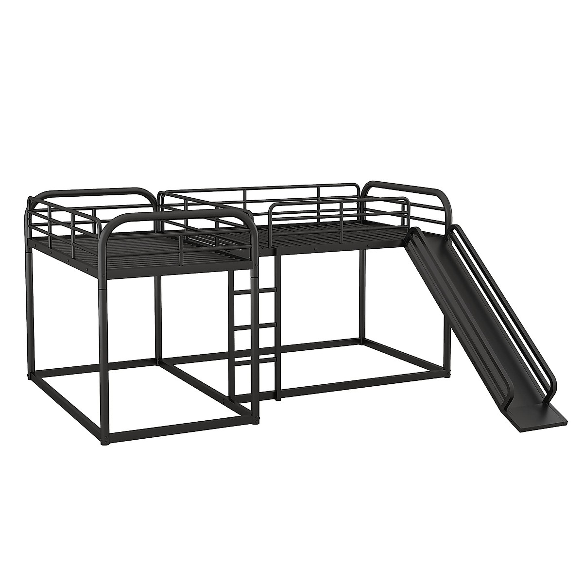 DHPM L Shaped Bunk Bed for 4, Bunk Bed with Slide, Heavy-Duty Metal Floor Bunk Bed Frame Full and Twin Size for Kids Teens Girls Boys