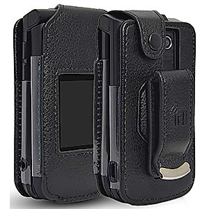 Case for Orbic Journey, Nakedcellphone [Black Vegan Leather] Form-Fit Cover with [Built-in Screen Protection] and [Metal Belt Clip] for Verizon Wireless Orbic Journey V/L Flip Phone ORB2200LBVZ