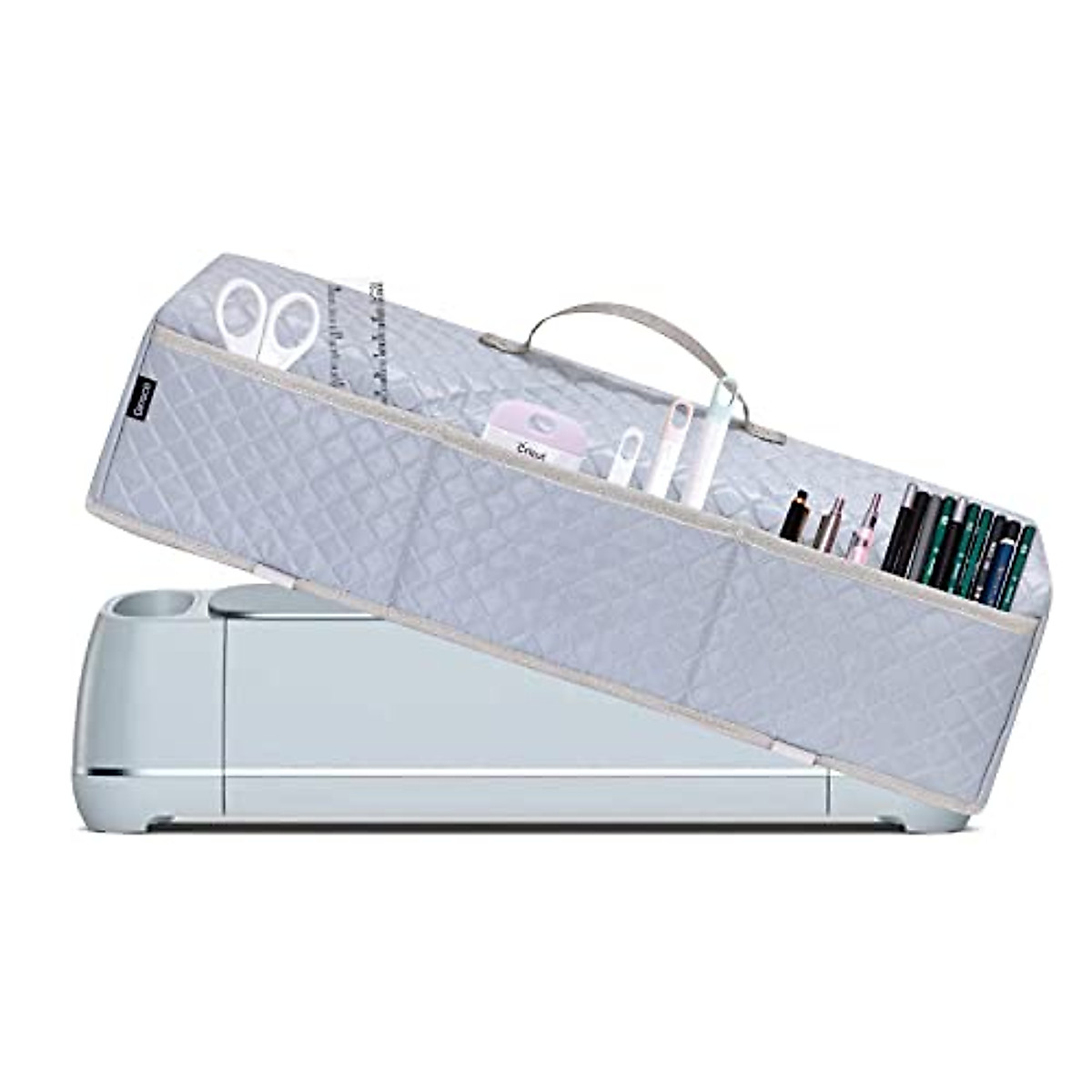 Ginsco Dust Cover for Cricut Maker 3, Cricut Maker, Cricut Explore 3 Machine, Cricut Explore Air 2, Cricut Maker Cover with 3 Front Pockets for Cricut Accessories and Supplies Tools Pens Gray