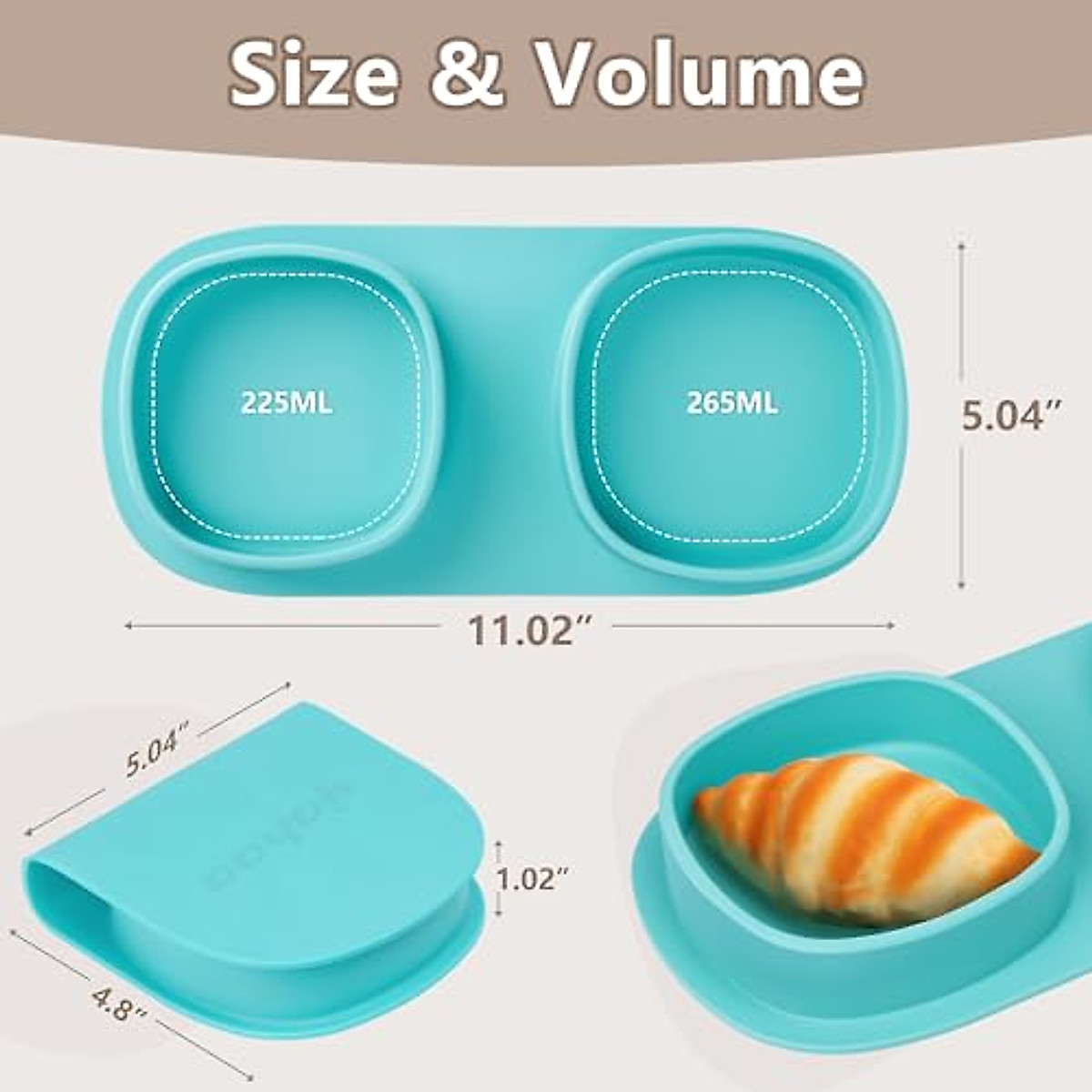 yahaa Toddler Plates Travel Essential on the go,Baby Plates with Forks and Spoons Self Feeding 6 months,Foldable,Silicone,BPA Free,Aqua