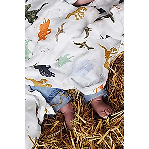 Aenne Baby Muslin Baby Swaddle Blanket Dinosaur Dino Print, Luxurious, Soft and Silky, 70% Bamboo 30% Cotton 47x47inch (1pack), Baby boy Nursing Cover, wrap, Burp Cloth