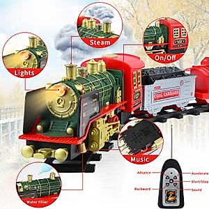 Neragron Remote Control Train Set, Christmas Electric Train Set with Steam, Sound & Light, Kids Train Track with Rechargeable Battery, Christmas Toy Train Gifts for Age 3 4 5 6 7 8 Years Old Kids