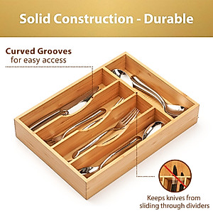 Umilife Bamboo Kitchen Drawer Organizer, 9 Inch Silverware Utensils Tray Holder for Small Drawer, Wood Caddy for Flatware Cutlery Knives