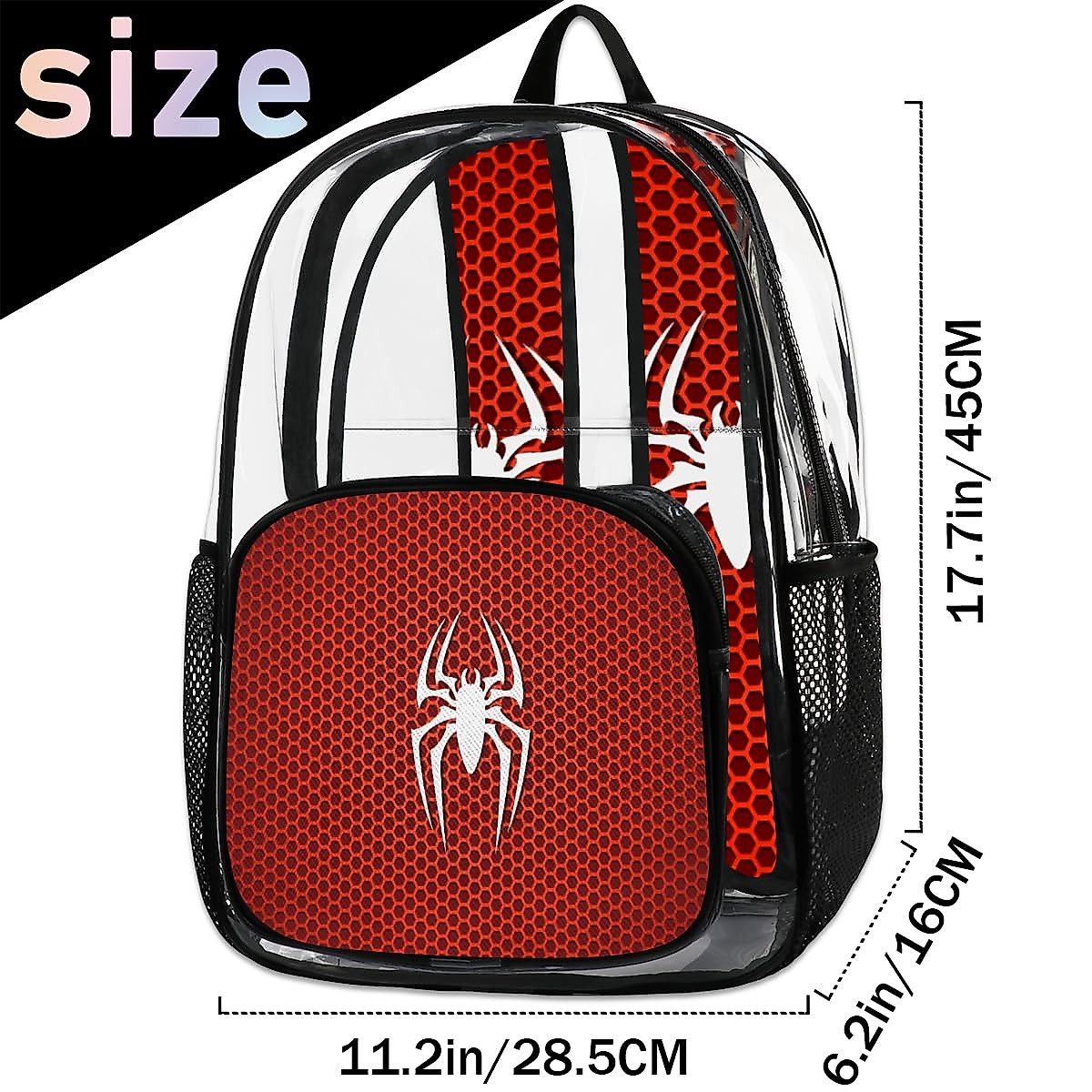 Yzrwebo Spiders Pattern Heavy Duty Clear Backpack Geometric Large See Through Backpacks PVC Transparent Backpack Clear Bag for Women Men Security Stadium Work Travel Events Concert