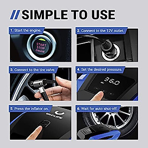 VacLife Tire Inflator Portable Air Compressor - Air Pump for Car Tires (up to 50 PSI), 12V DC Tire Pump for Bikes (up to 150 PSI) w/LED Light, Digital Pressure Gauge, Model: ATJ-1166, Blue (VL701)